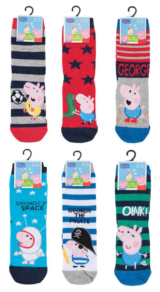 Peppa Pig - 6 Pairs Socks in George & Peppa Styles for Boys & Girls - PPB1