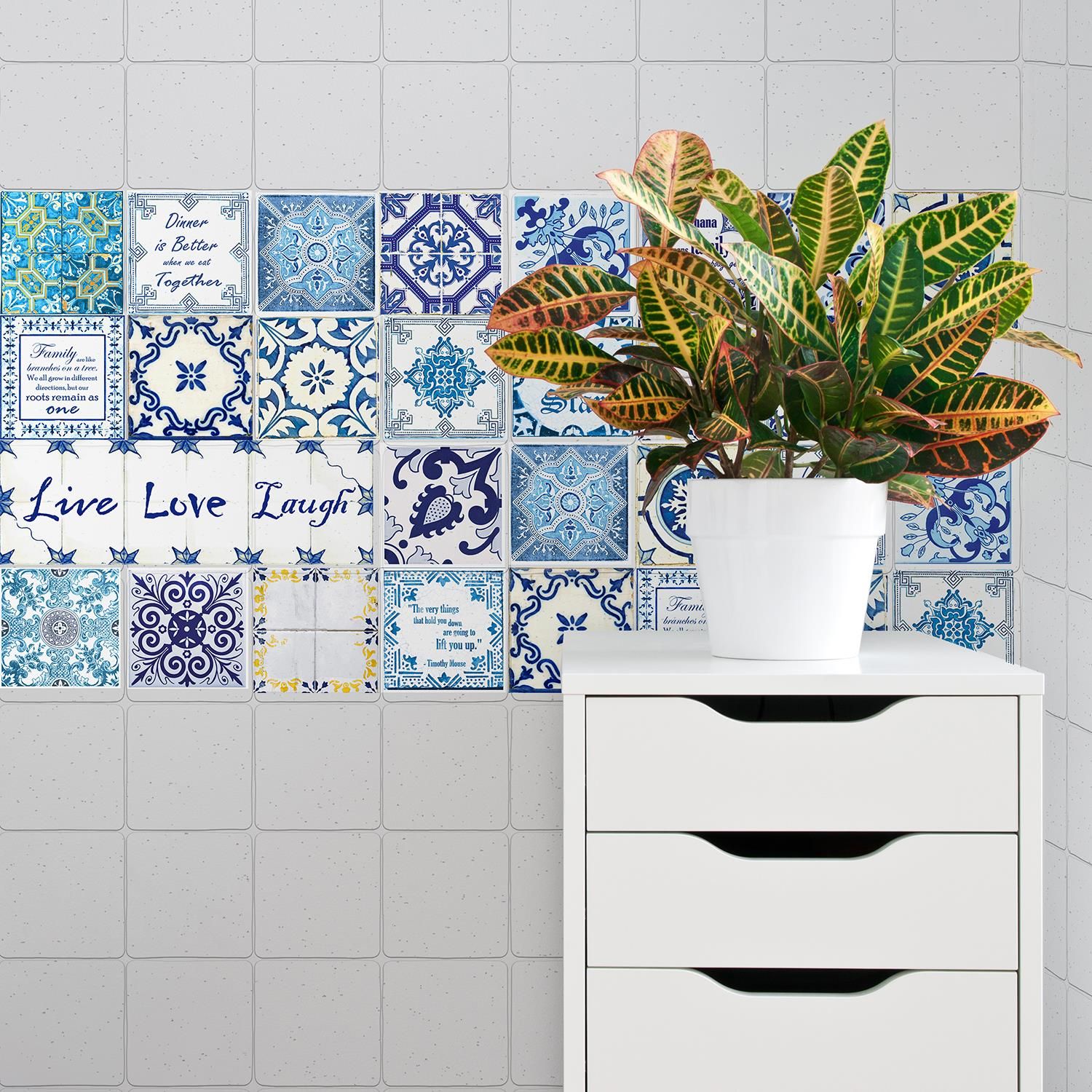 English Quote Vintage Blue Tile Sticker - 10 cm x 10 cm - 24 pcs Tiles ...