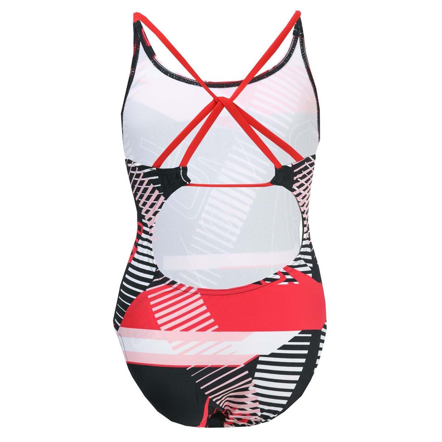 Girl's Speedo Junior Tie Back Swimsuit in Black Red