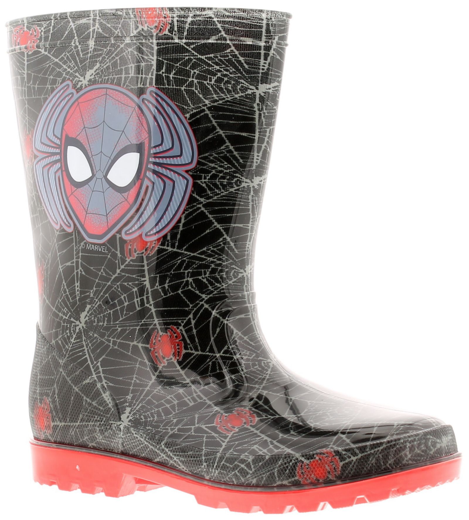 Spiderman Boys Wellington Boots Weaver Wellies Slip On Black Red