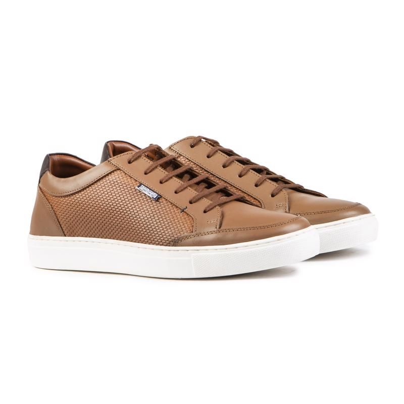 Men's Lambretta Percy Leather Trainers in Tan