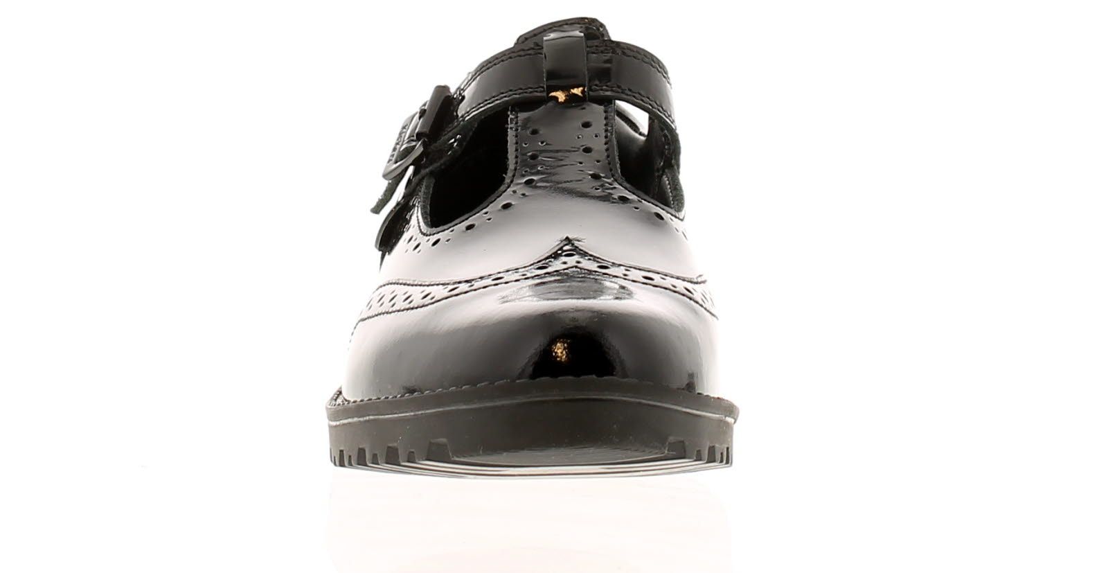 Kickers Girls School Shoes Lachly Brogue T Bar Leather black patent