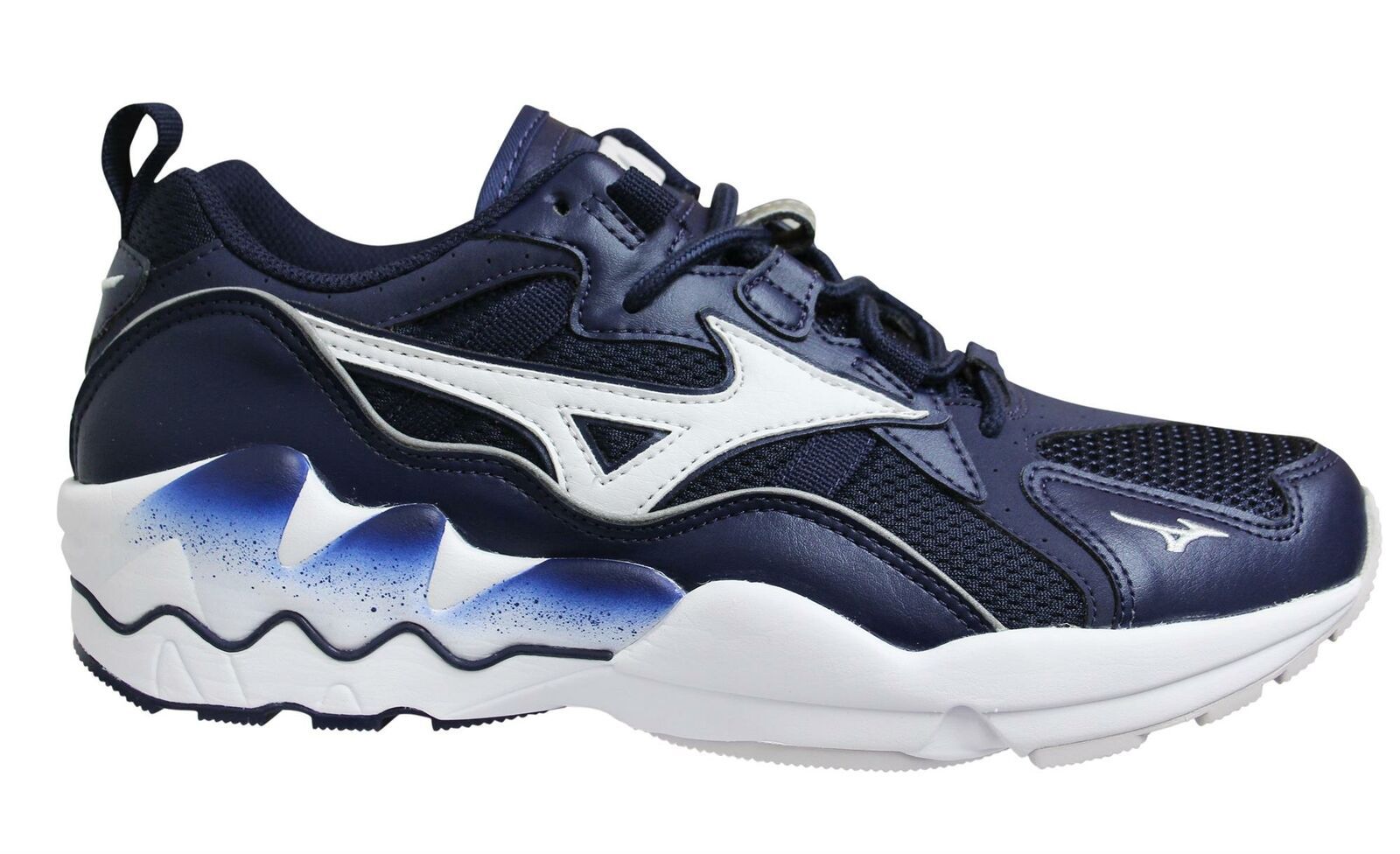 Mizuno Sport Style Wave Rider 1 Navy Lace Up Mens Running Trainers ...