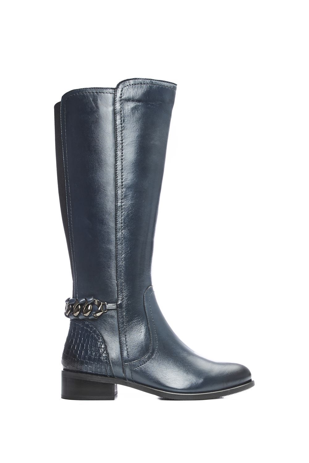 'Whitley' Navy Leather Knee High Boots