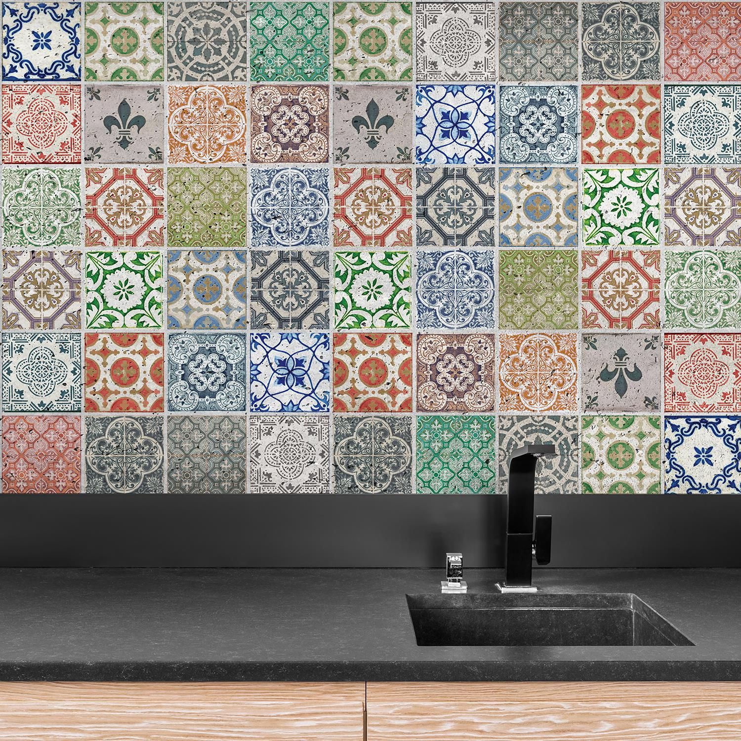 Vintage Porcelain Tiles Wall Stickers Mix - 10 cm x 10 cm - 24 pcs ...