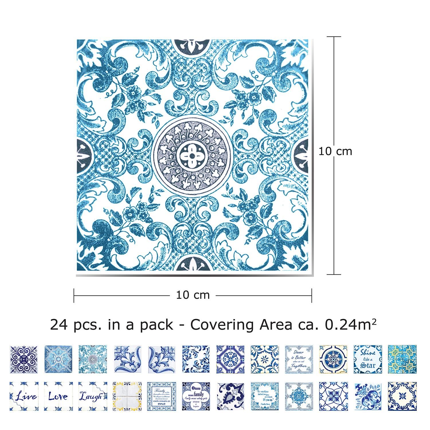 English Quote Vintage Blue Tile Sticker - 10 cm x 10 cm - 24 pcs Tiles ...
