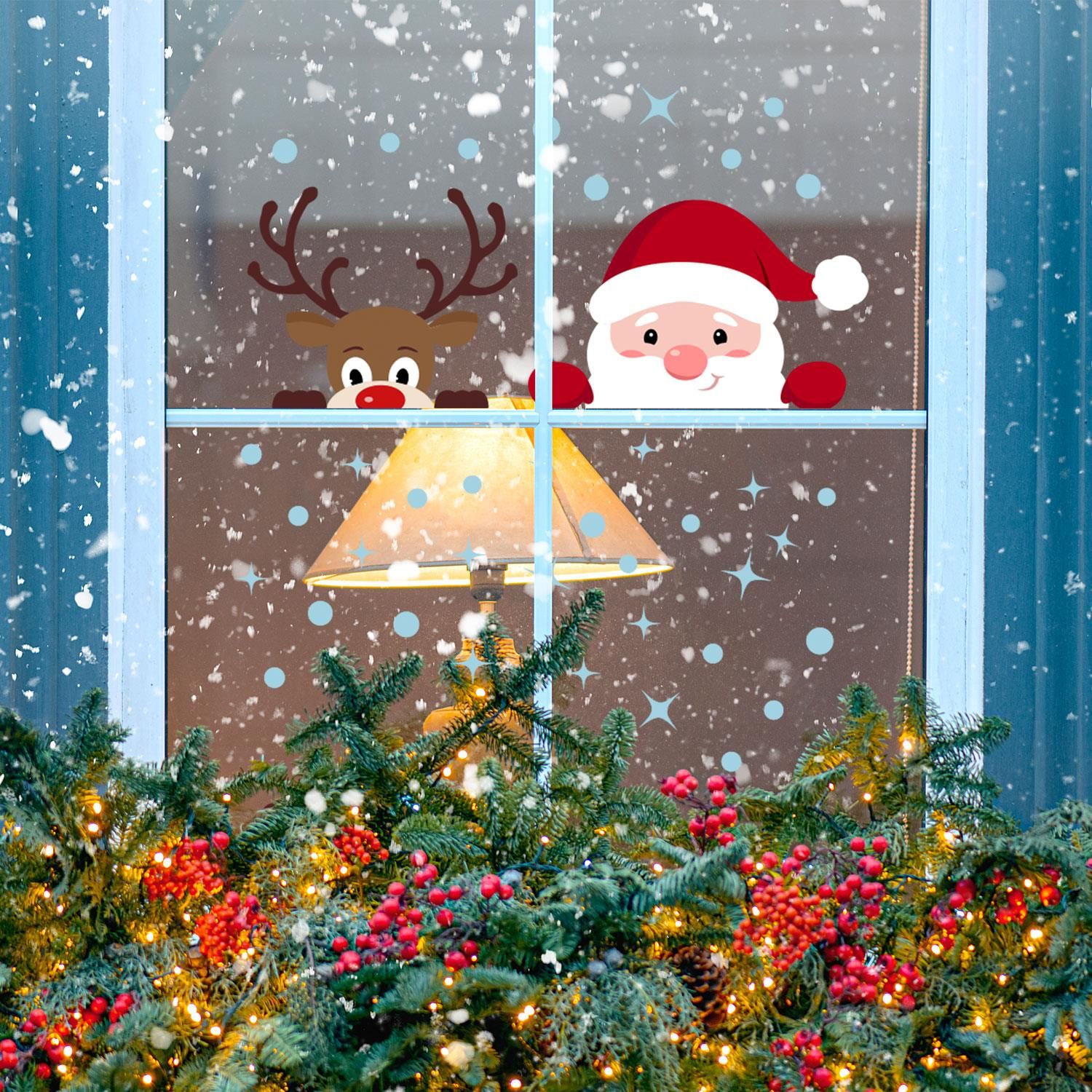 Peeking Santa & Rudolph Wall Stickers, Self Adhesive, DIY, Decoration ...