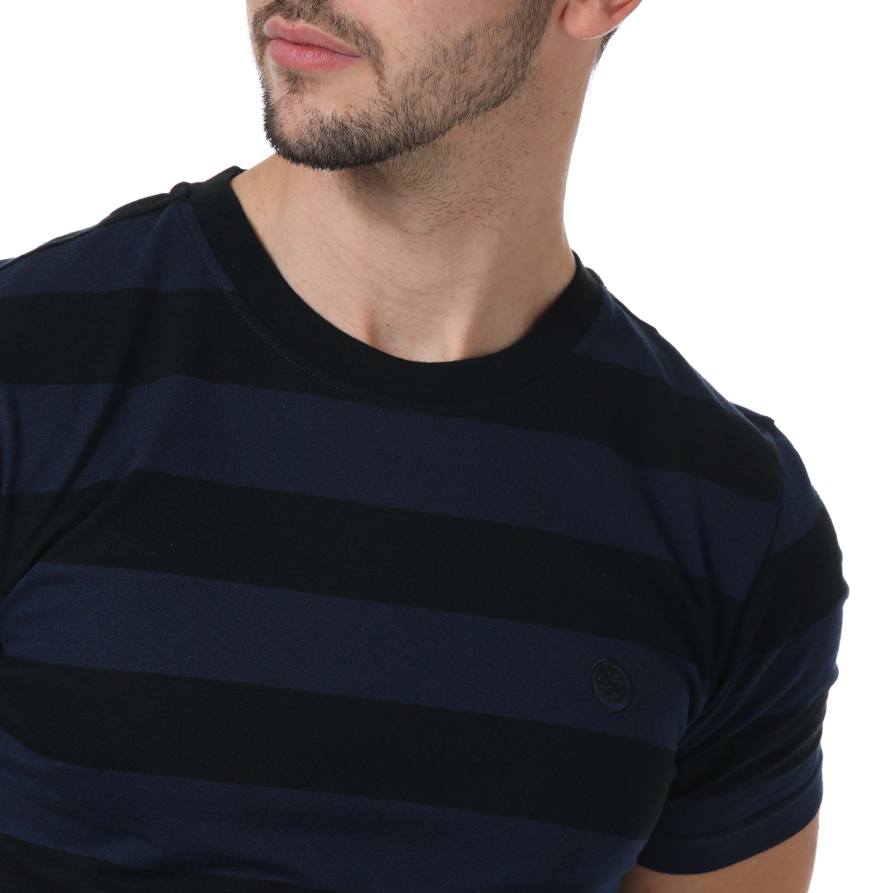 Men's Pretty Green Sirius Wide Stripe T-Shirt in Black