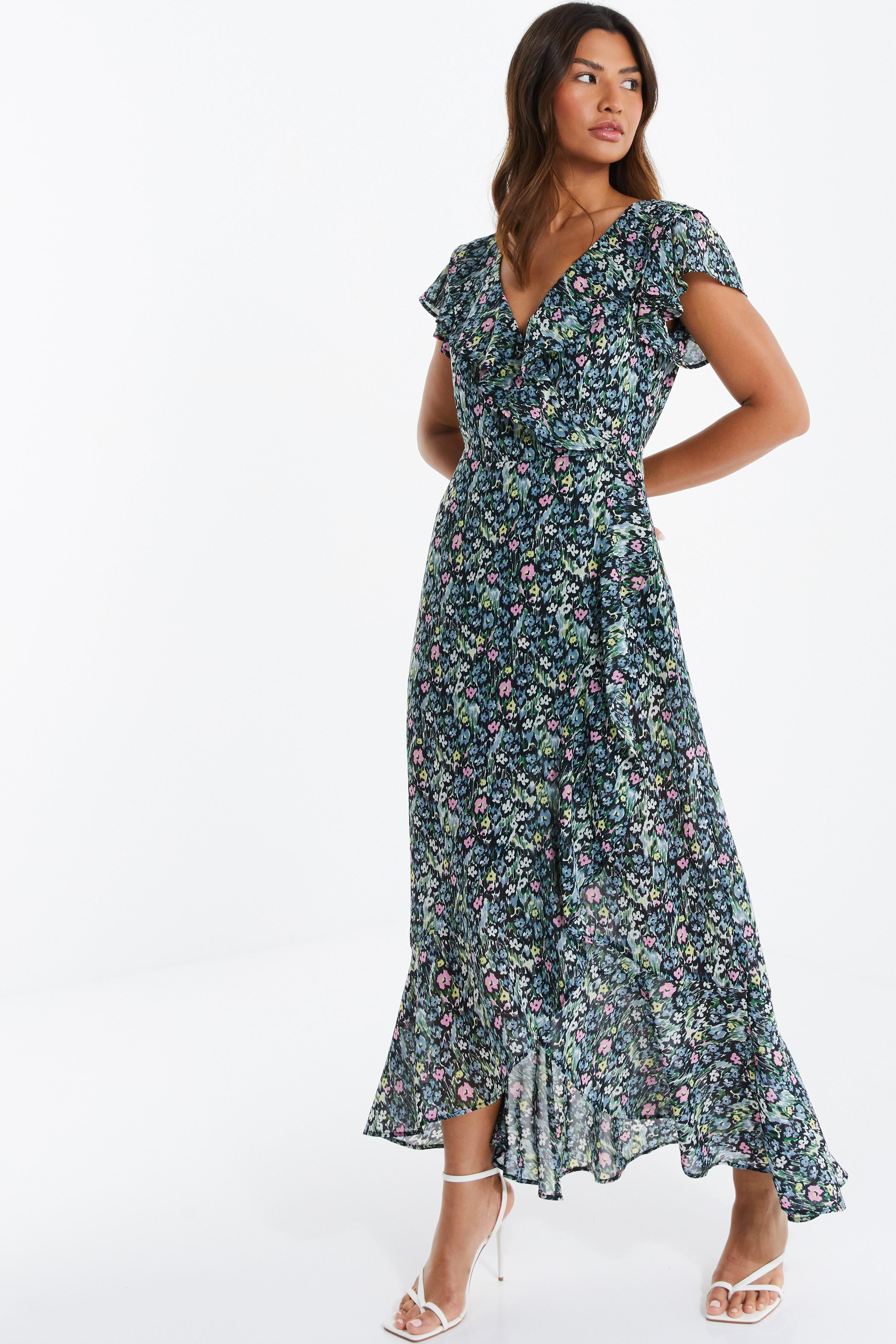 Multicoloured Floral Chiffon Midi Dress