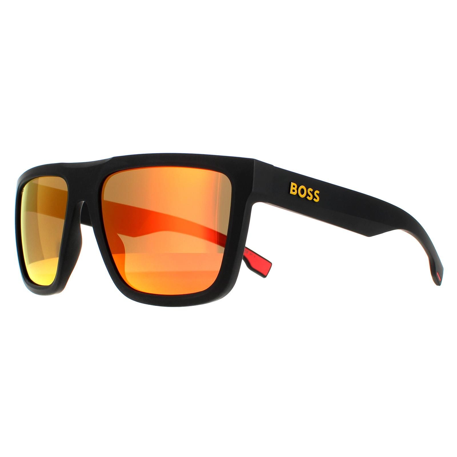 Hugo Boss Square Mens Matte Black Yellow Red Mirror BOSS 1451/S