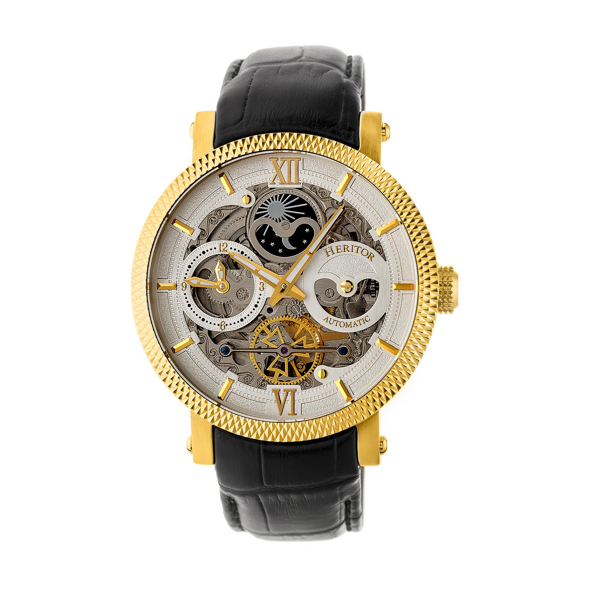 Heritor Automatic Aries Skeleton Leather-Band Watch