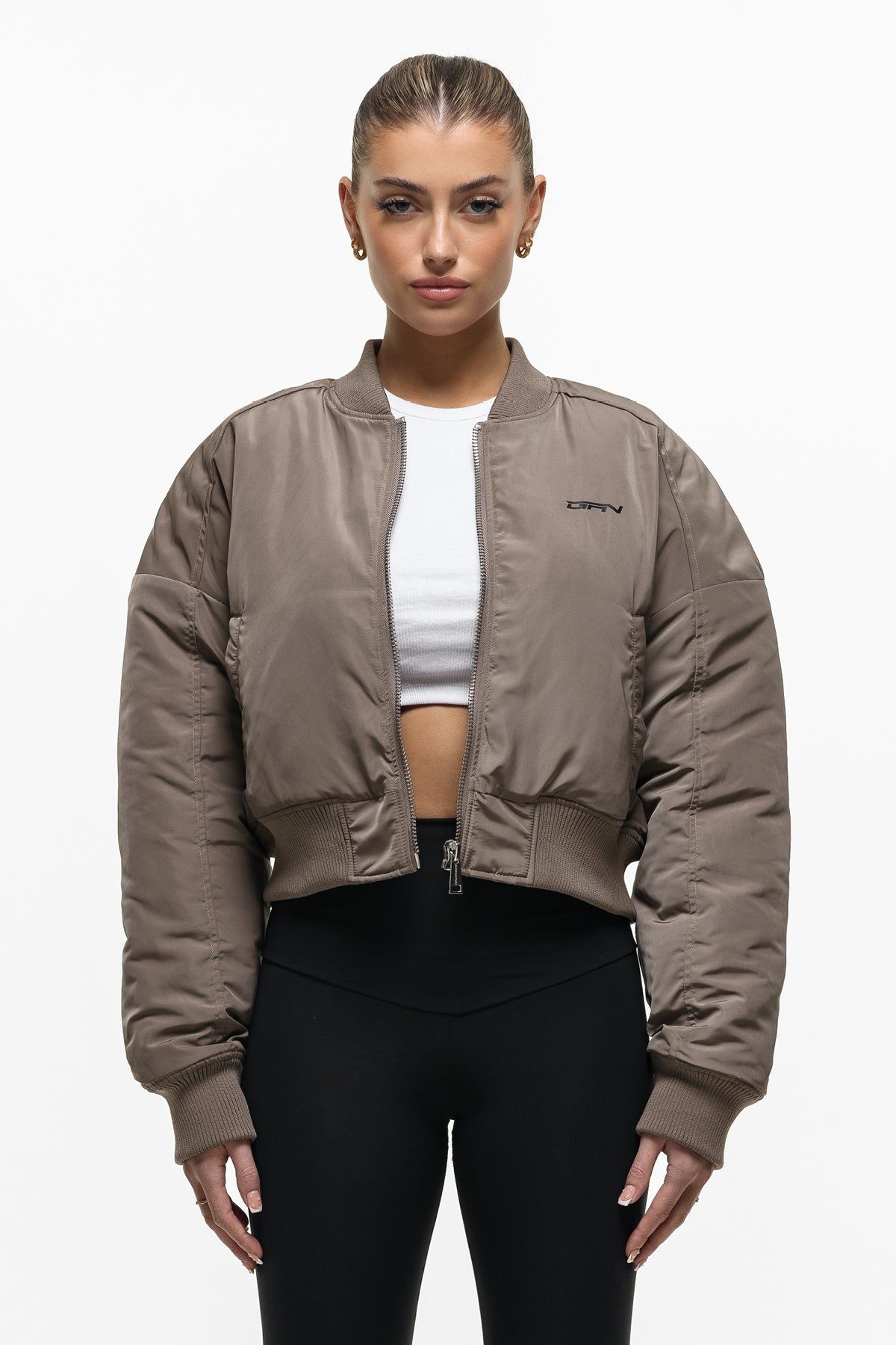 DNA Cropped Taupe Bomber Jacket