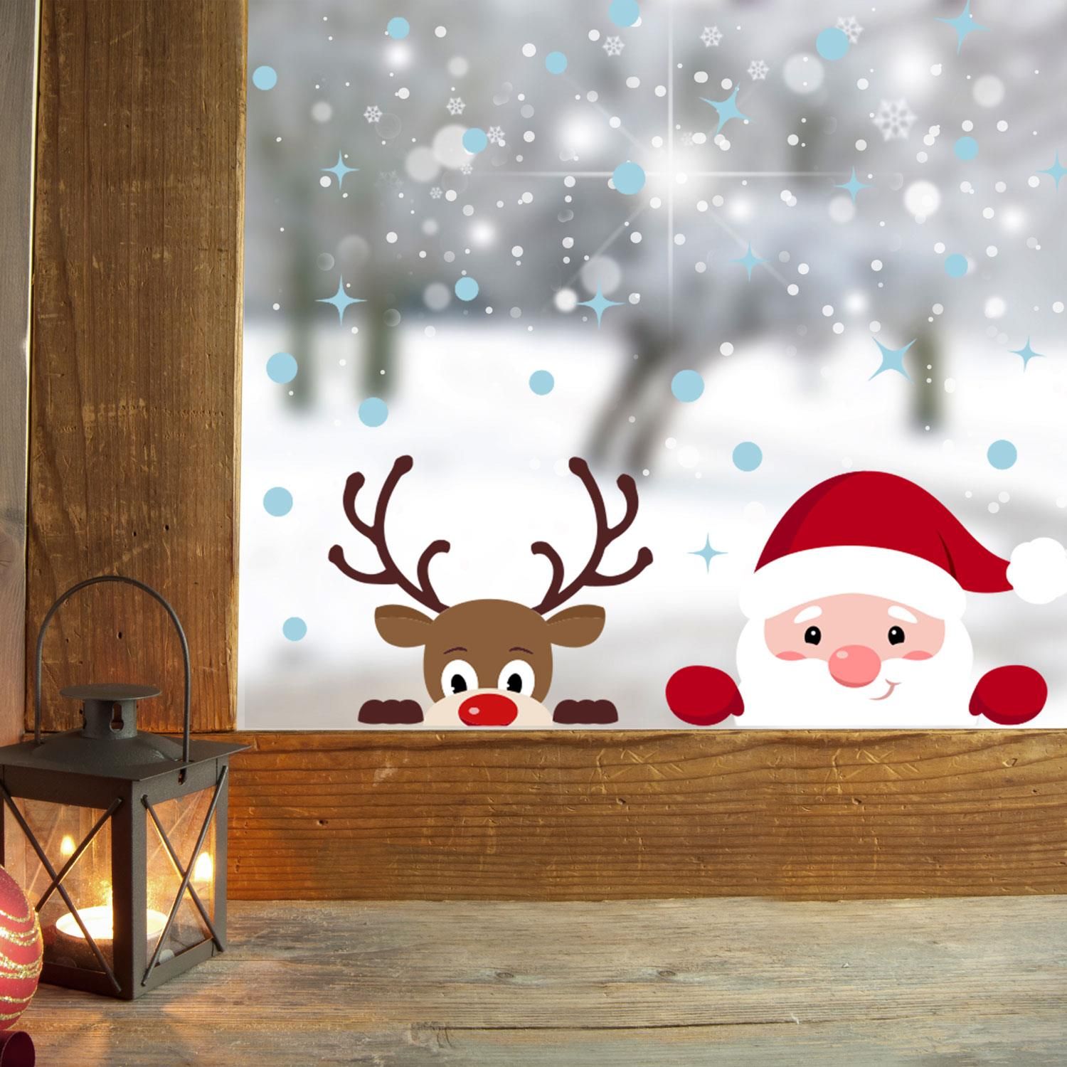 Peeking Santa & Rudolph Wall Stickers, Self Adhesive, DIY, Decoration ...