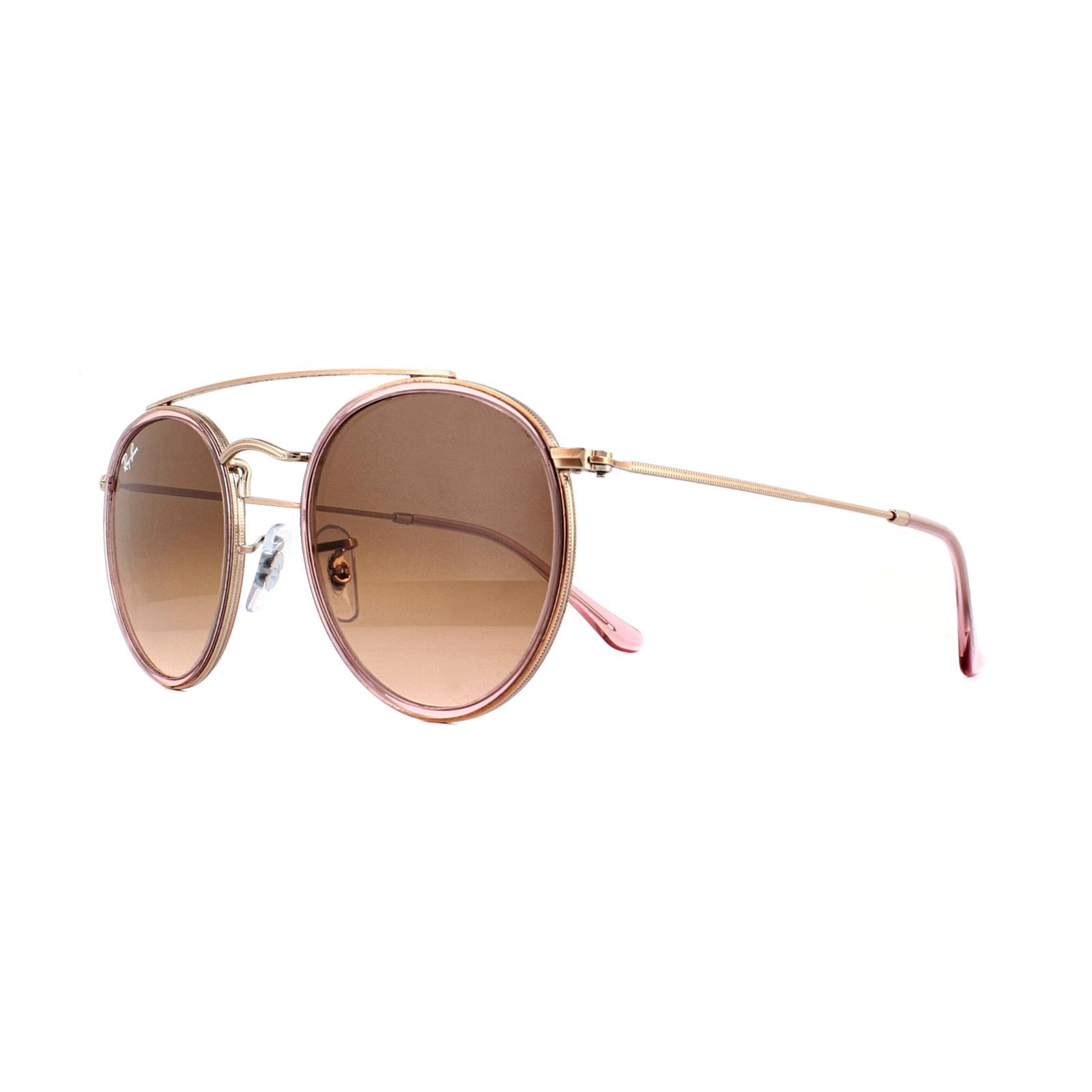 Ray-Ban Zonnebril Ronde Dubbele Brug 3647n 9069A5 Roze Roze Verloop Bruin
