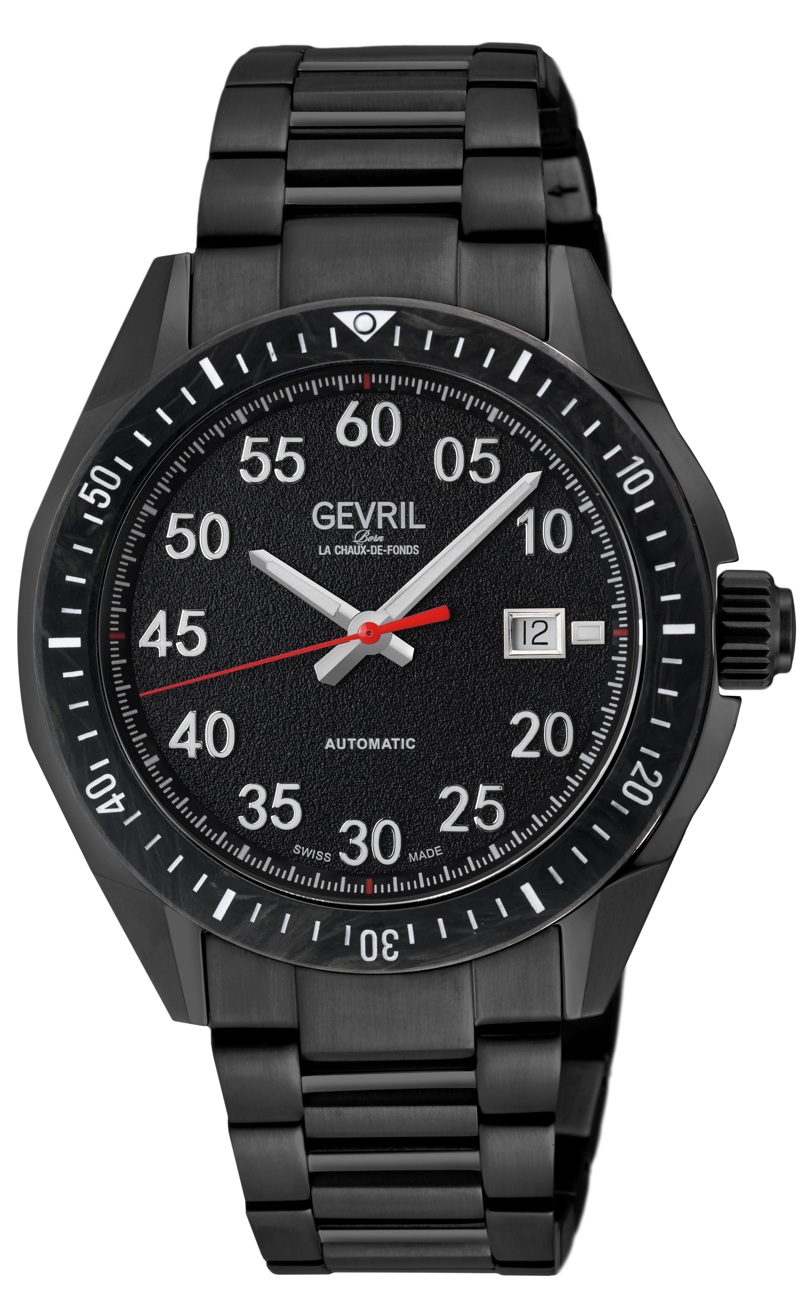 Gevril Men's Ascari Automatic Watch SS Case, Top ring in Black Forged ...