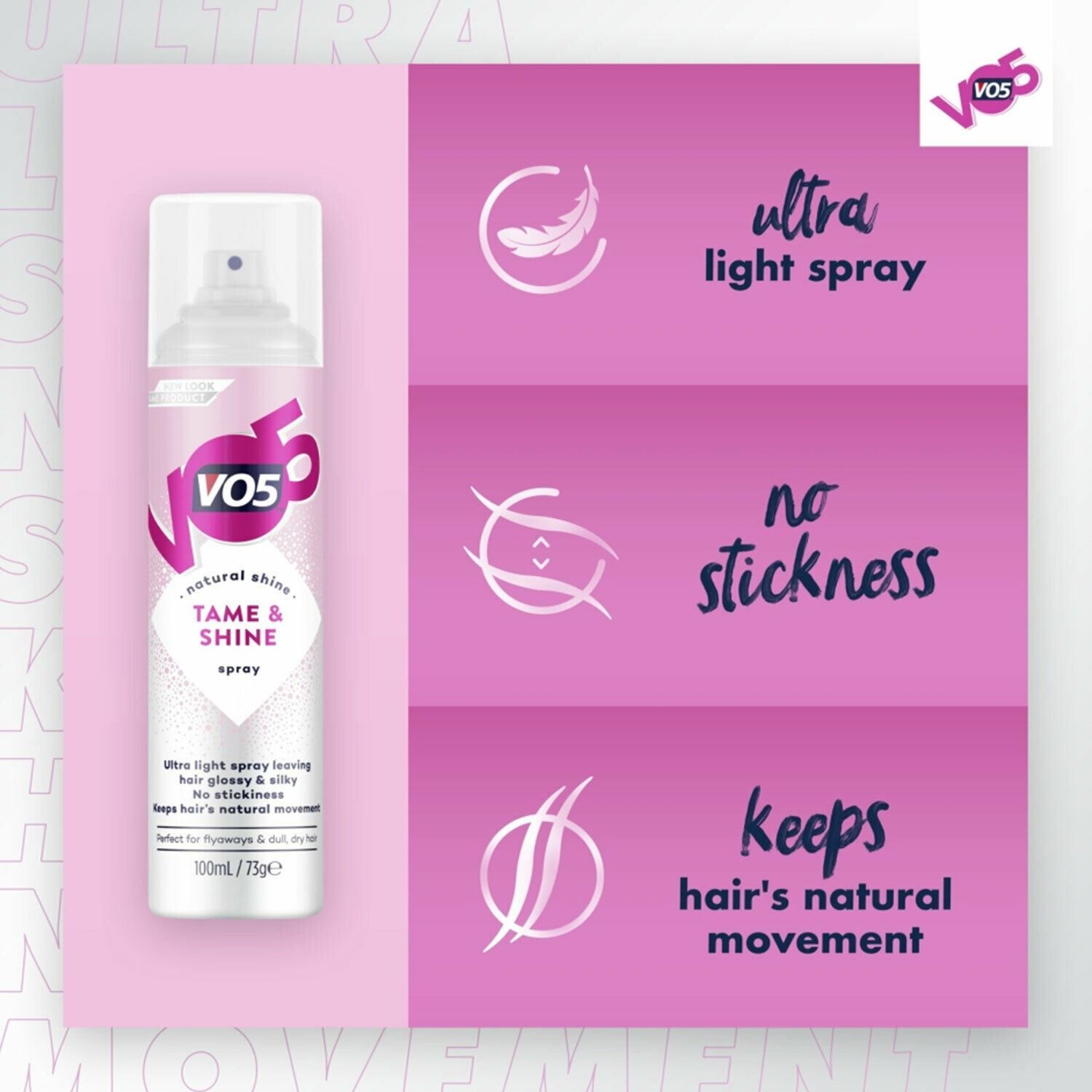 VO5 Natural Tame & Shine Ultra Light Spray For Dull and Dry Hair, 2x 100ml