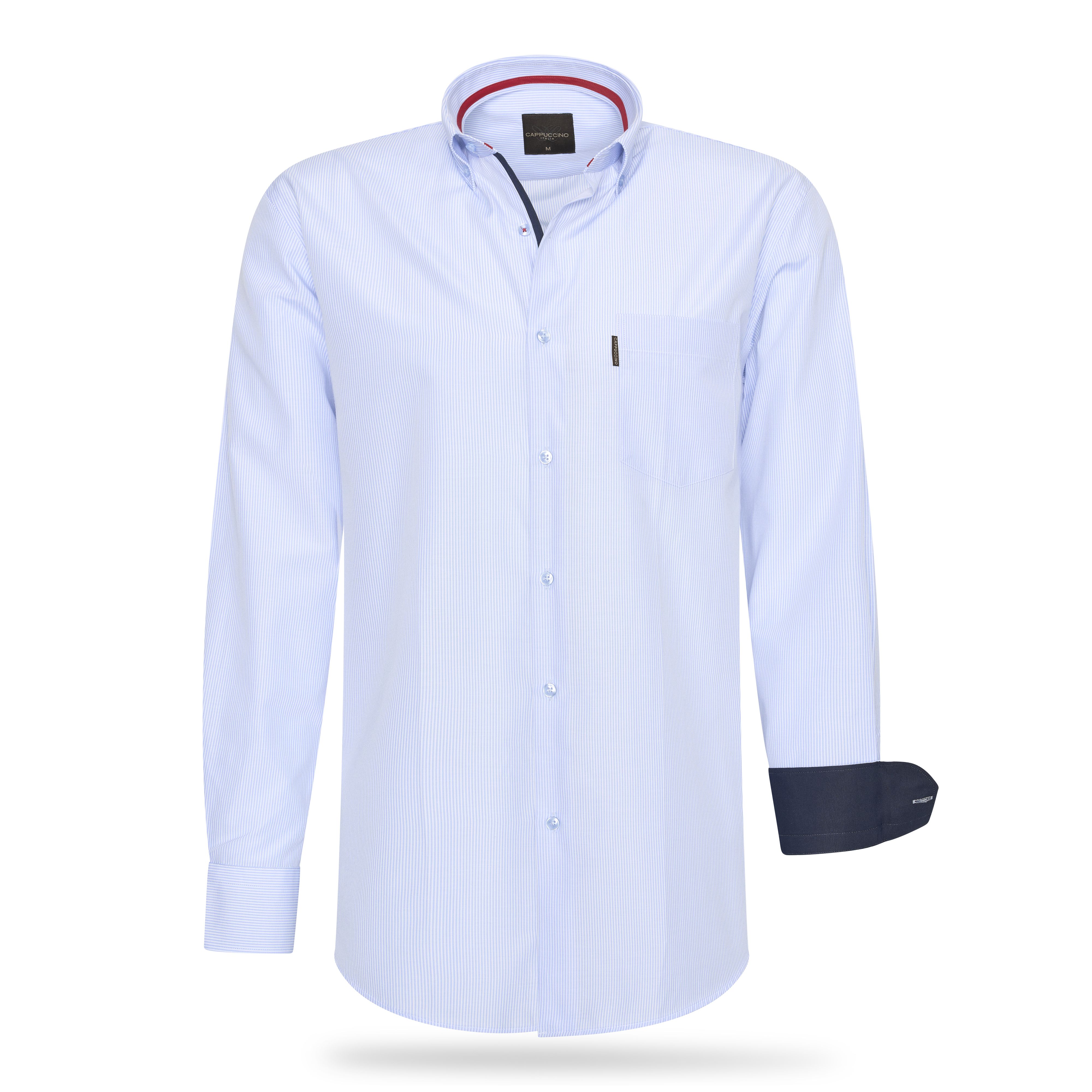 Cappuccino Italia Overhemden Regular Fit Overhemd Blue Striped Blauw