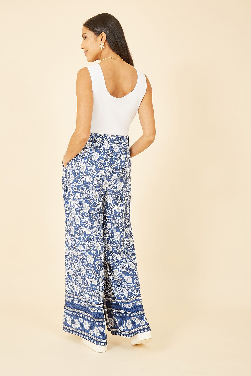 Blue Floral Border Relaxed Fit Trousers
