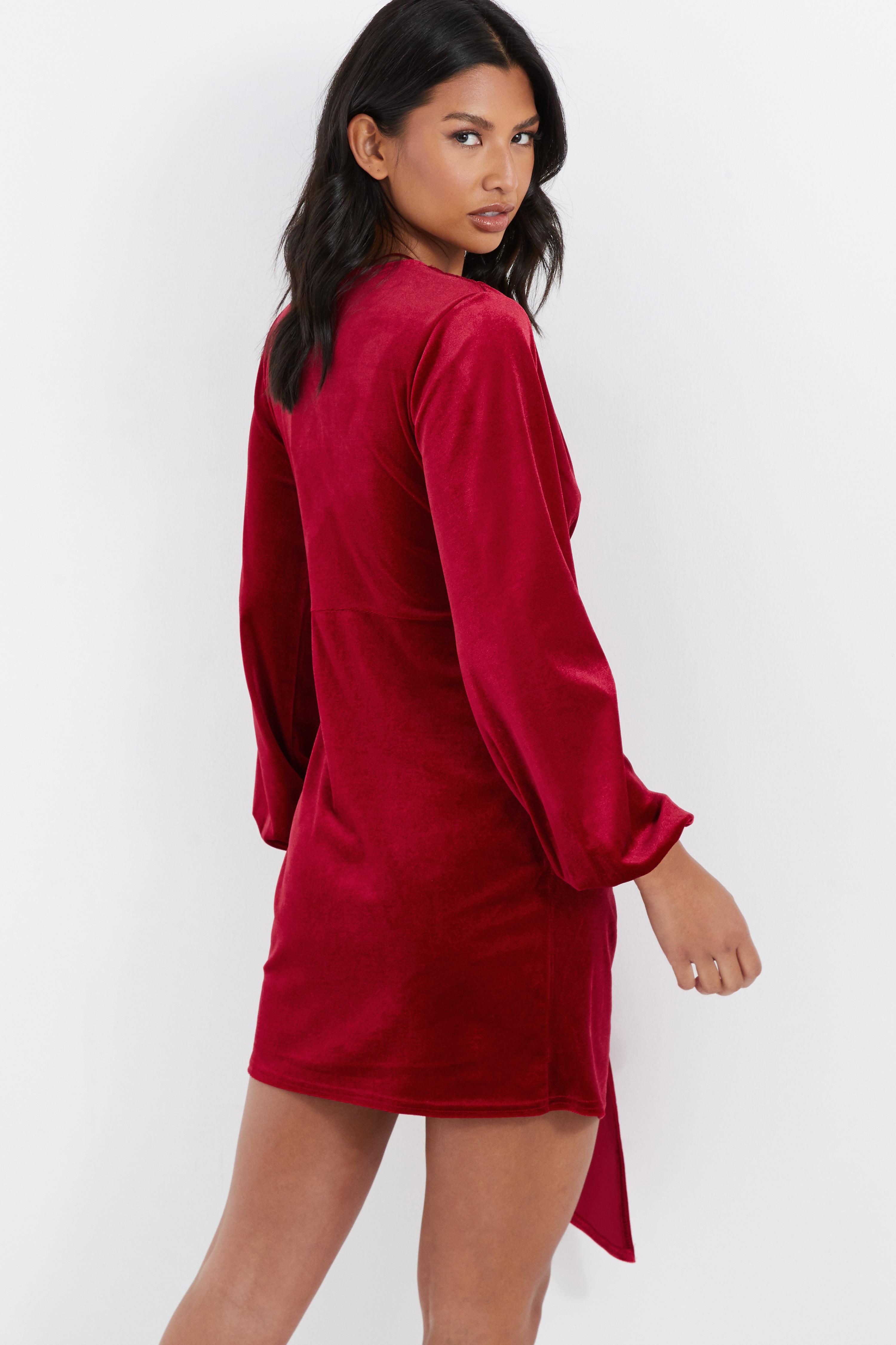 Red Velvet Sash Bodycon Dress