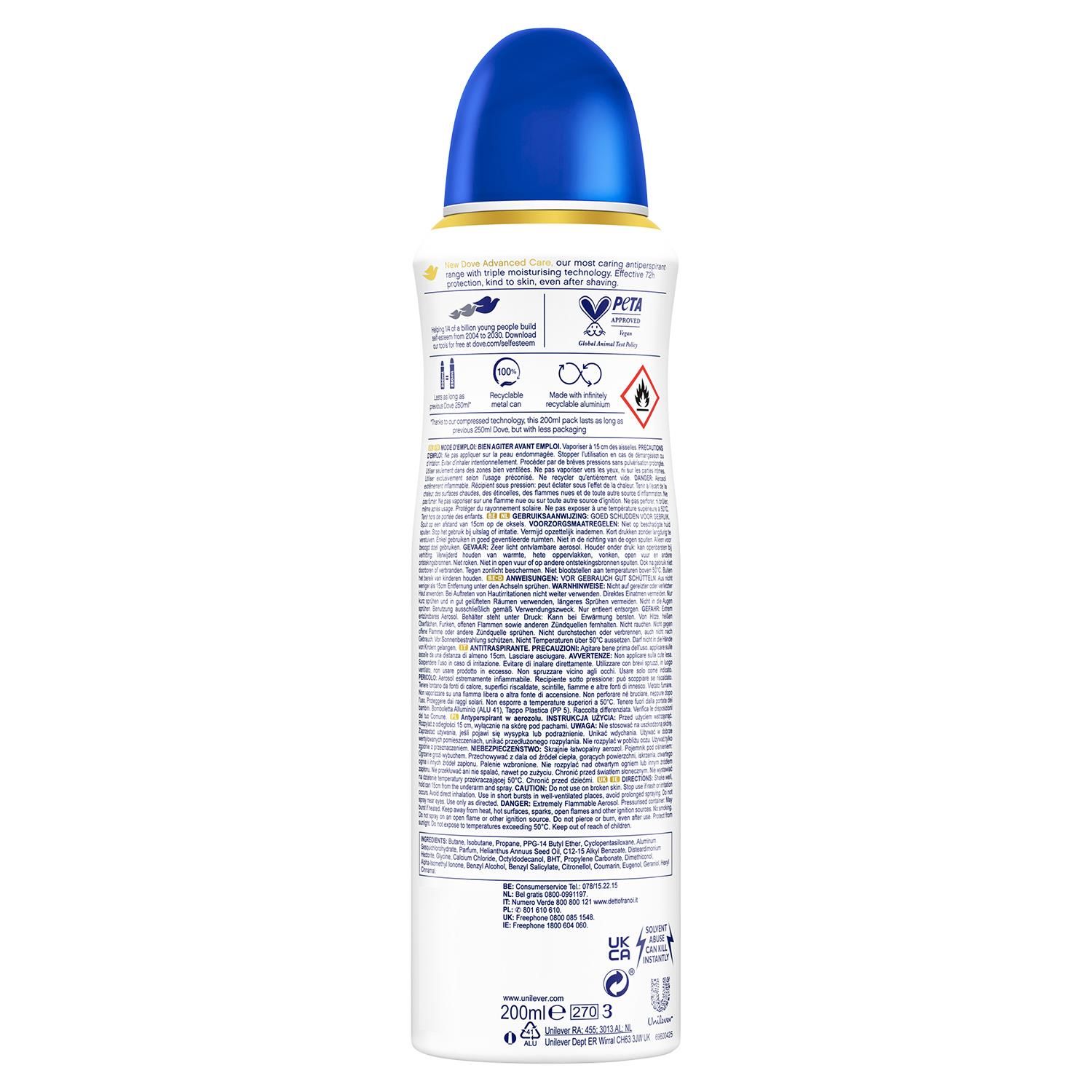 Dove Advanced Care Anti-Perspirant Deodorant Spray Original, 200ml, 3 Pack