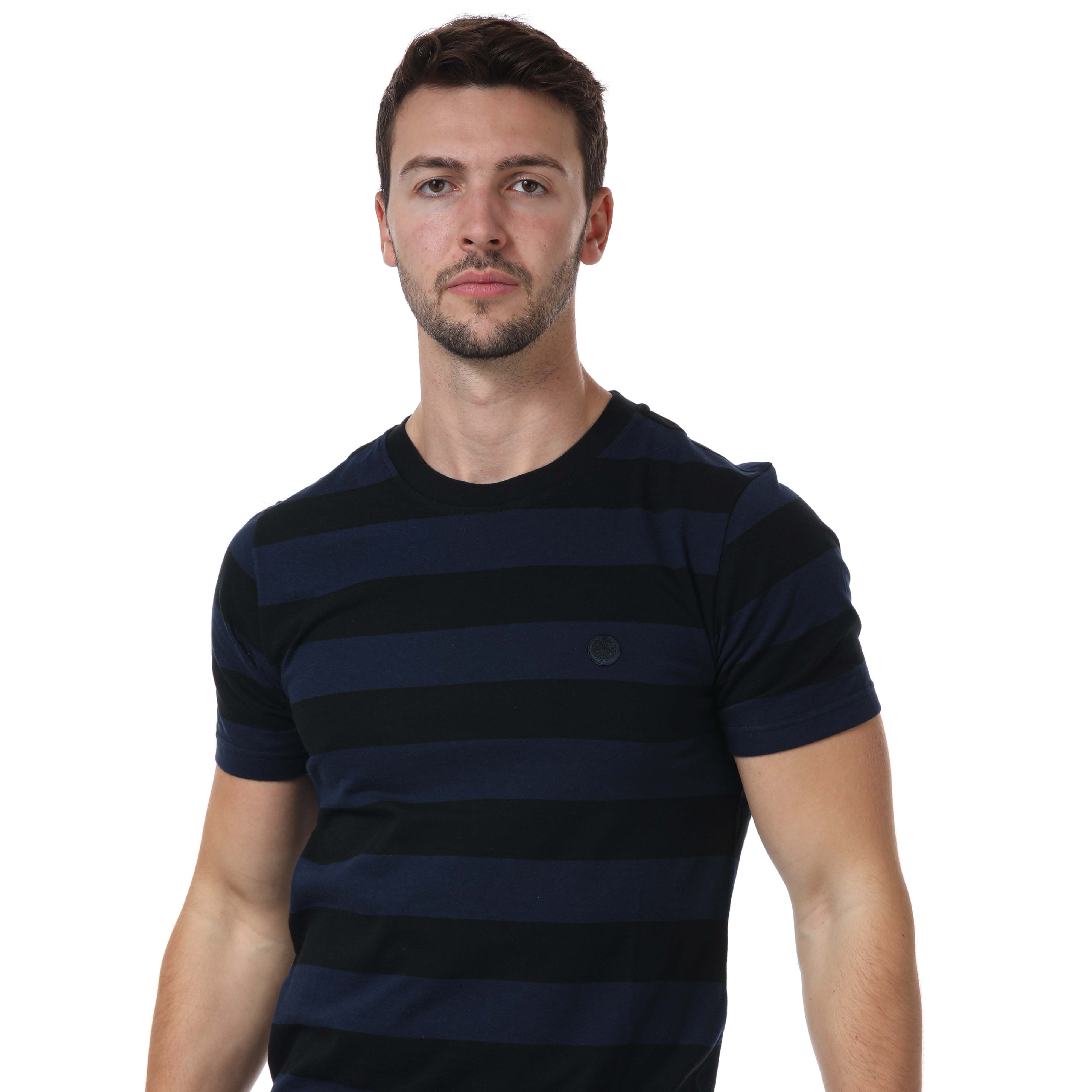 Men's Pretty Green Sirius Wide Stripe T-Shirt in Black