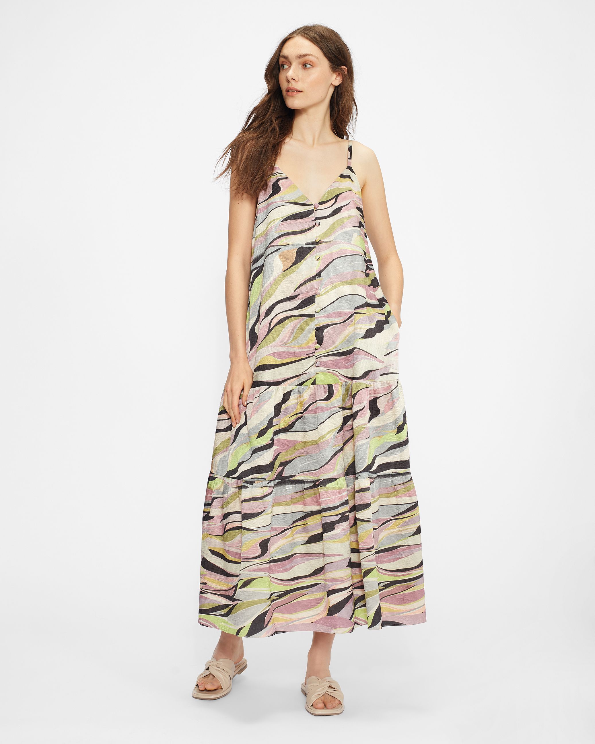 Ted Baker Warrenn Printed Button Through Cami Dress, Dusky Pink