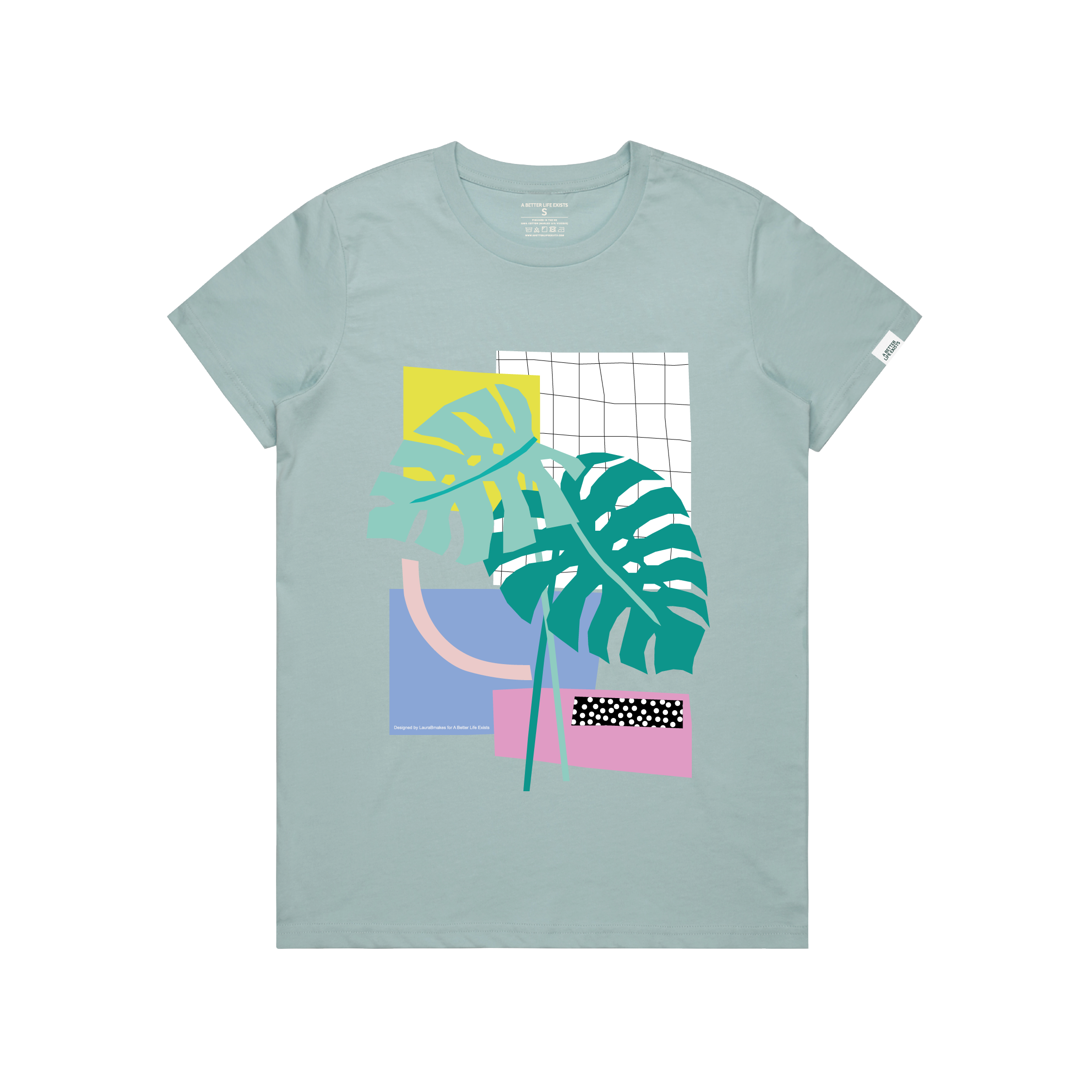 Womens Laura.B Monstera Leaves T-Shirt in Pale Blue