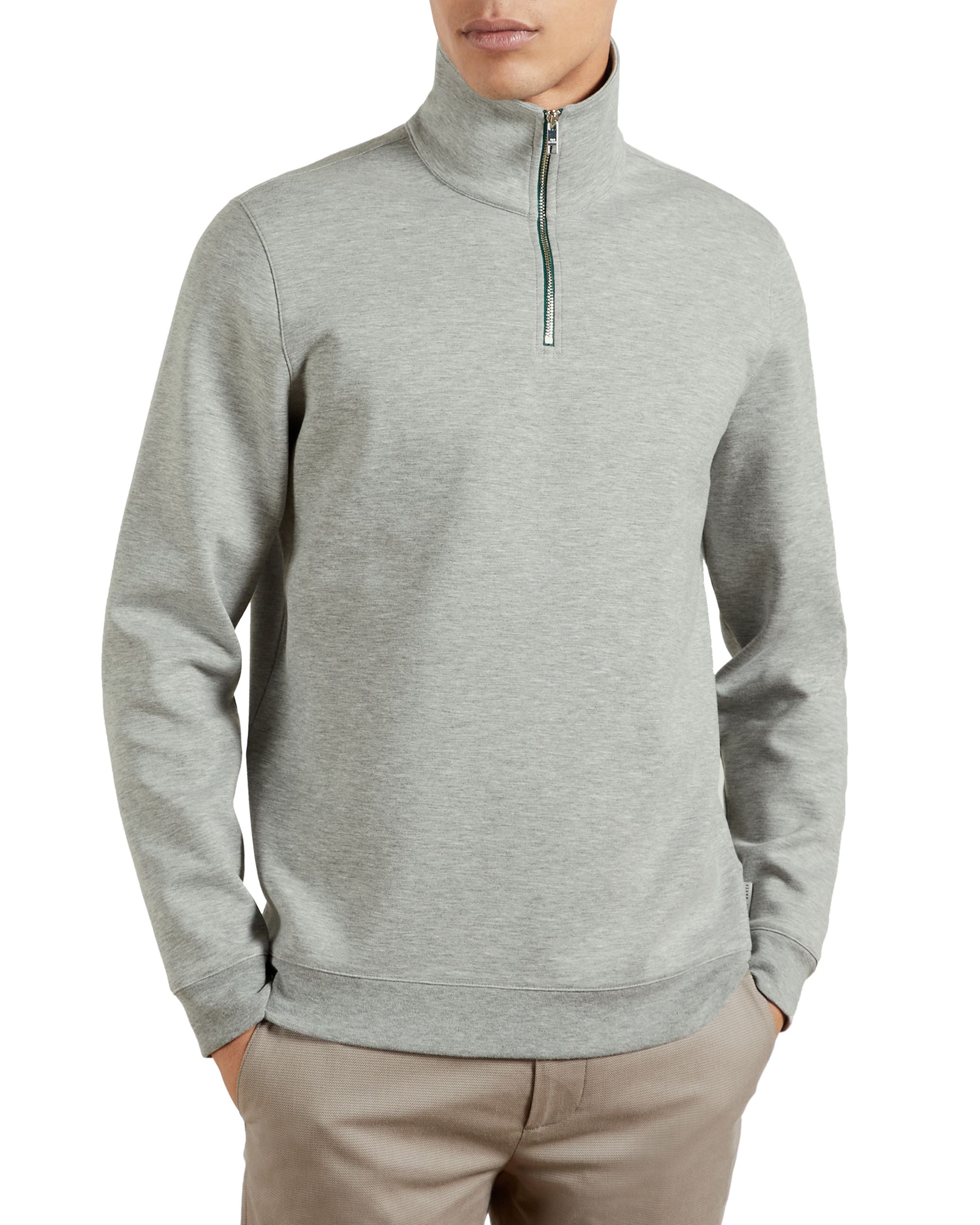 Ted Baker Ayfive Half Zip Funnel Neck, Grey Marl