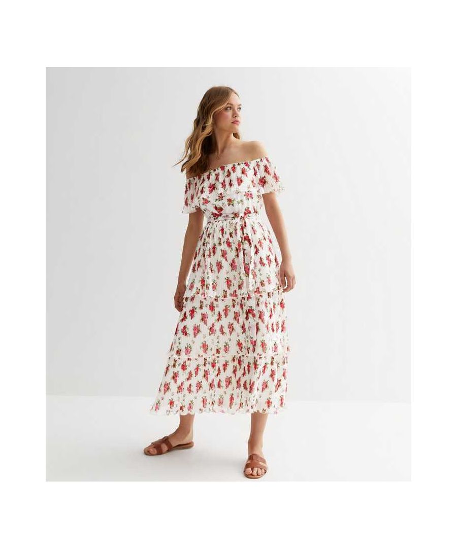 Compare gini london womens rose print pleated tiered bardot midaxi ...