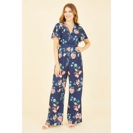 Navy Floral Angel Sleeve Jumpsuit