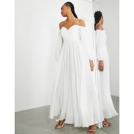 ASOS EDITION Maya off shoulder blouson sleeve chiffon wedding dress-White