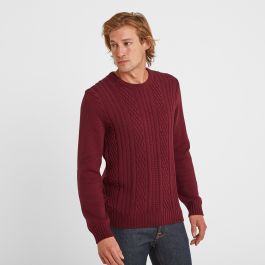Aaron Mens Cable Knit Jumper Maroon