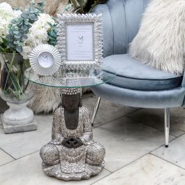 Sitting Buddha Table with Glass Top