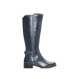 'Whitley' Navy Leather Knee High Boots