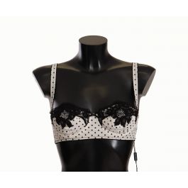 Dolce & Gabbana Women's White Black Polka Dot Satin Lace Balconette Bra