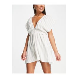 ASOS DESIGN flutter sleeve beach mini dress in stripe-Multi
