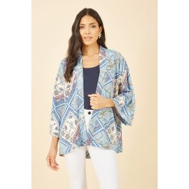Mela Blue Satin Chain Print Kimono