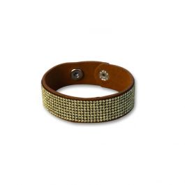 Swarovski - Gold Swarovski Crystal Elements Brown Leather Bracelet