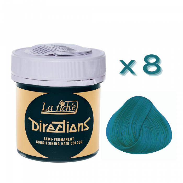 8 x La Riche Directions Semi-Permanent Hair Color 88ml Tubs - TURQUOISE