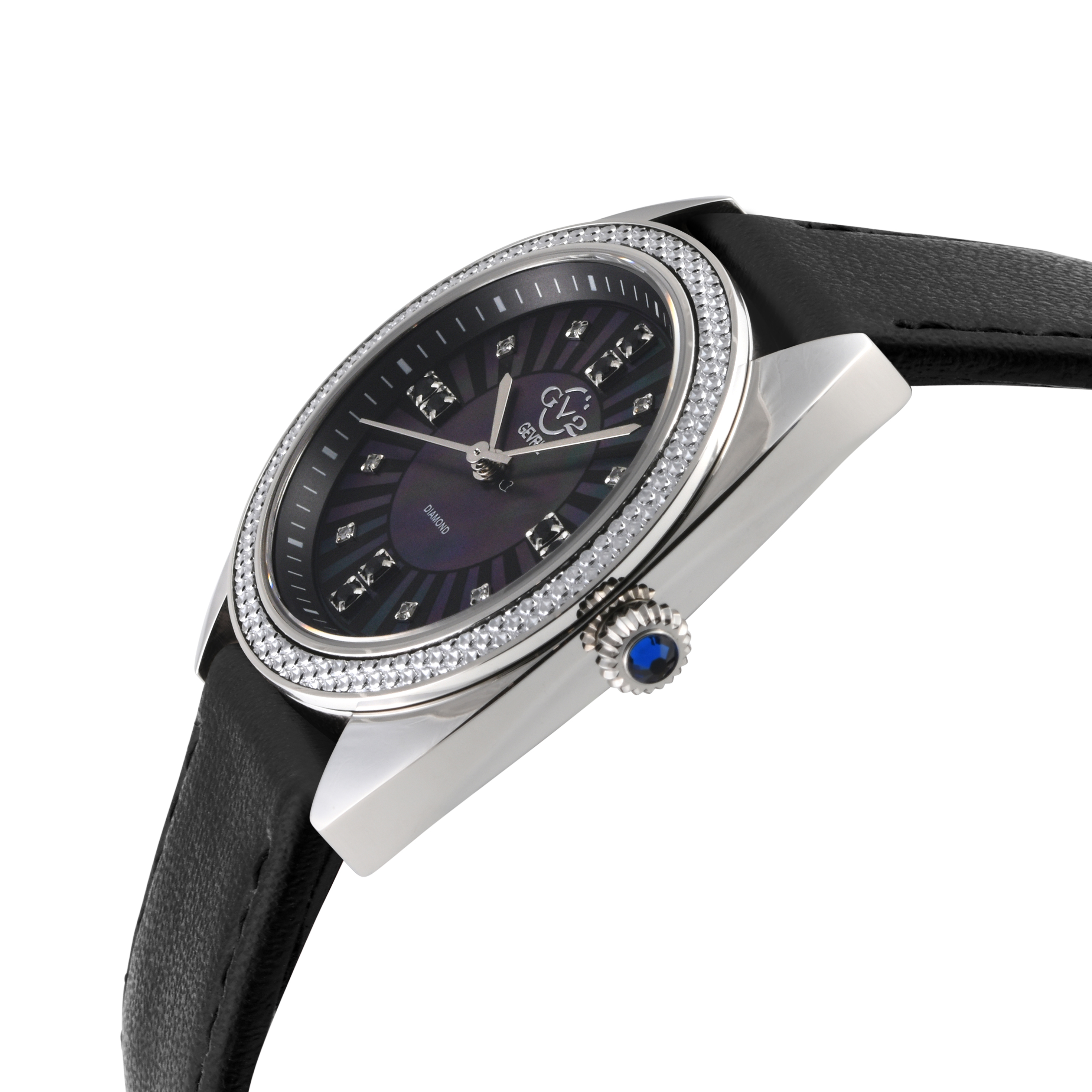 GV2 Reloj Palermo Diamond MOP con esfera negra y cuero vegano genuino ...