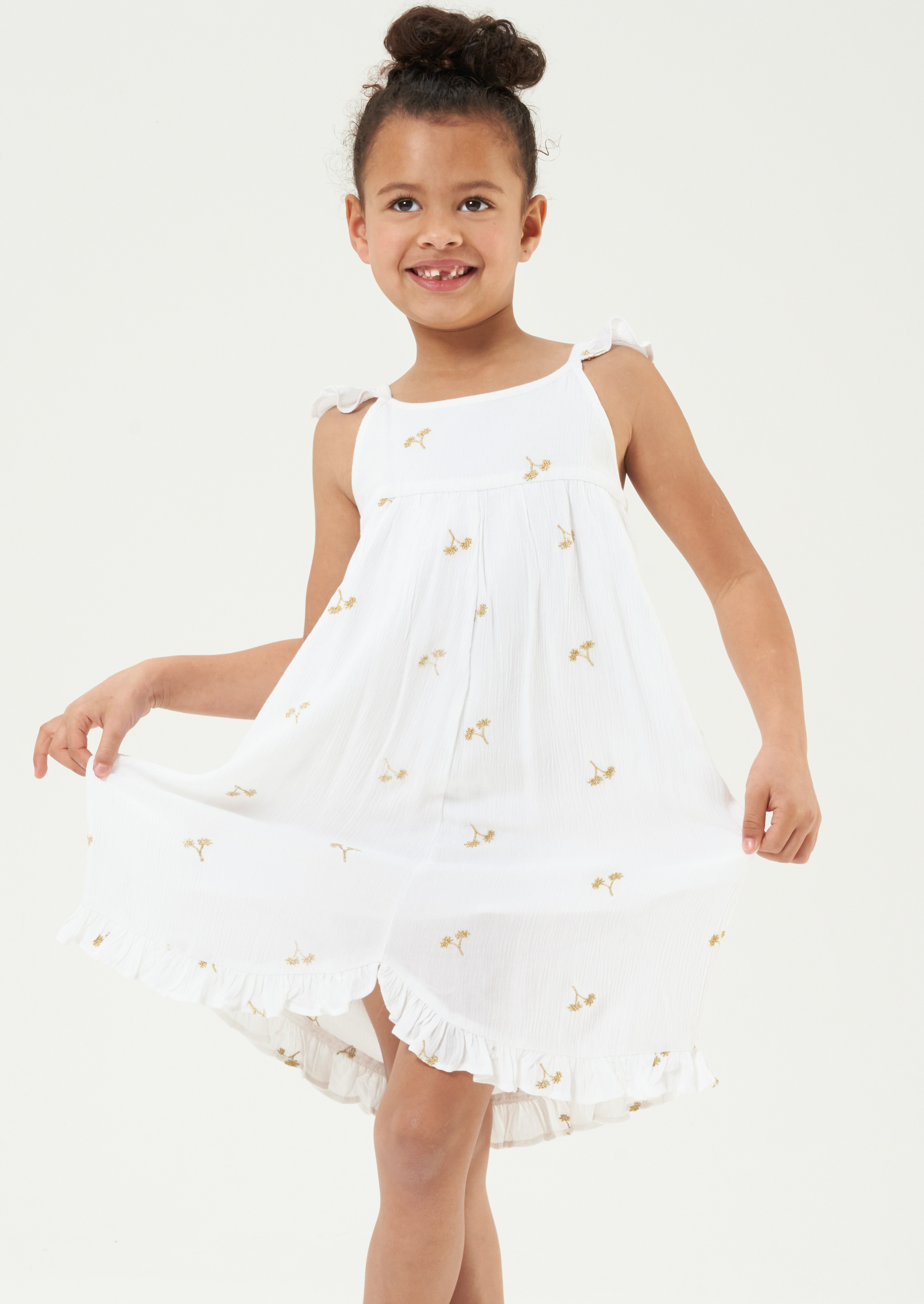 Saskia White Embroidered Palm Tree Dress